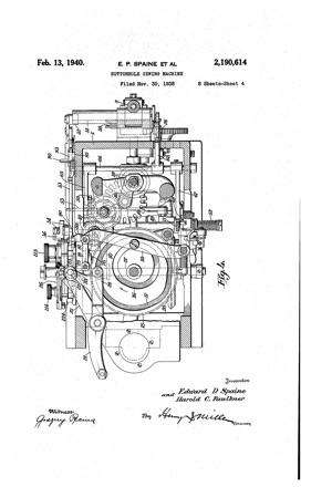 Patent US 2190614 A: Buttonhole sewing machine