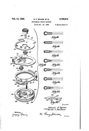 Patent US 2190614 A: Buttonhole sewing machine